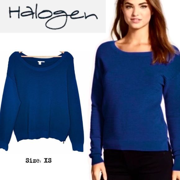 Halogen | Sweaters | Halogen Ribbed Knit Sweatercobalt Blue With Dark ...